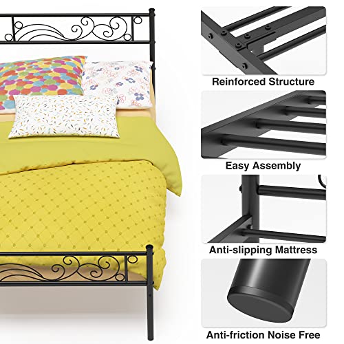 Weehom Metal Bed Frame Twin with Bed Storage,No Box Spring Needed,Heavy Duty Steel Slats Support for Boys Girls Teens Students Adults Black