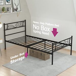 Weehom Metal Bed Frame Twin with Bed Storage,No Box Spring Needed,Heavy Duty Steel Slats Support for Boys Girls Teens Students Adults Black