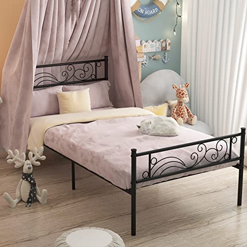 Weehom Metal Bed Frame Twin with Bed Storage,No Box Spring Needed,Heavy Duty Steel Slats Support for Boys Girls Teens Students Adults Black