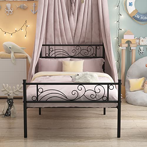 Weehom Metal Bed Frame Twin with Bed Storage,No Box Spring Needed,Heavy Duty Steel Slats Support for Boys Girls Teens Students Adults Black