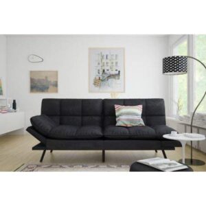 mainstay.. memory foam futon, black suede, fabric, wood, metal + free clean fabric cloth (black suede)