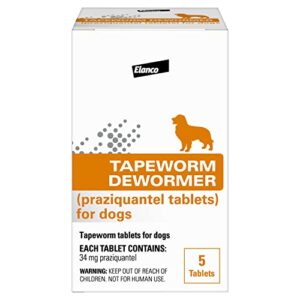 elanco tapeworm dewormer (praziquantel tablets) for dogs, 5 count (pack of 1) praziquantel tablets for dogs and puppies 4 weeks and older