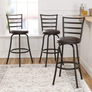 mainstays adjustable-height swivel barstool, hammered bronze finish, set of 3 – brown