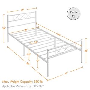 Yaheetech Twin XL Metal Platform Bed Frame Mattress Foundation with Headboard and Footboard No Box Spring Needed Under Bed Storage Steel Slats White