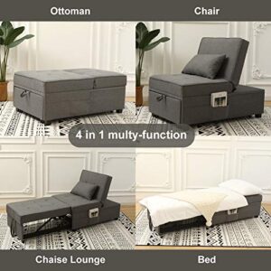 Cynefin Futon Chair with Lumbar Pillow and 3 Side Pockets, Convertible Chair Sleeper Bed, 4 in 1 Ottoman Bed,Chaise Lounge Indoor, Tufted Fabric Gray