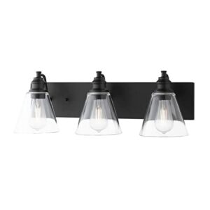 hampton bay lighting 3-light matte black industrial bathroom vanity light with clear glass shades, 1012hbmbdi