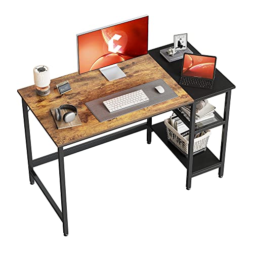 CubiCubi Computer Home Office Desk, 47 Inch Small Desk Study Writing Table with Storage Shelves, Modern Simple PC Desk with Splice Board, Brown Black Finish