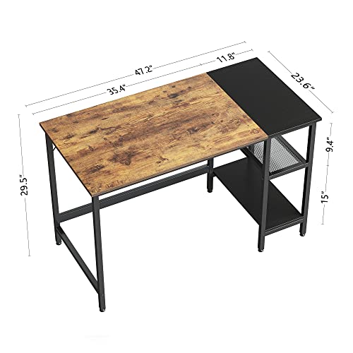 CubiCubi Computer Home Office Desk, 47 Inch Small Desk Study Writing Table with Storage Shelves, Modern Simple PC Desk with Splice Board, Brown Black Finish