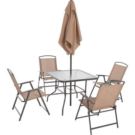 Albany Lane 6-Piece Folding Dining Set By Mainstays, Patio Table, Patio Folding Chair, Patio Umbrella, Patio Dining Set, Outdoor Decorations, Outdoor Dining Set (Tan)