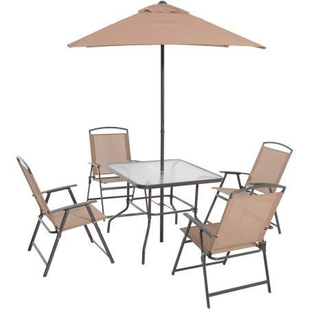 Albany Lane 6-Piece Folding Dining Set By Mainstays, Patio Table, Patio Folding Chair, Patio Umbrella, Patio Dining Set, Outdoor Decorations, Outdoor Dining Set (Tan)