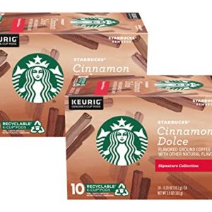 Starbucks Flavored Ground Coffee K-Cup Pods, Cinnamon Dolce, Flavored Ground Coffee Signature Collection, Recyclable K-Cups, 10 K-Cup Pods/Box (Pack of 2 Boxes)