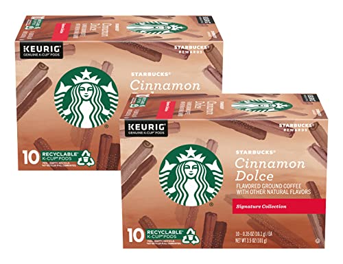 Starbucks Flavored Ground Coffee K-Cup Pods, Cinnamon Dolce, Flavored Ground Coffee Signature Collection, Recyclable K-Cups, 10 K-Cup Pods/Box (Pack of 2 Boxes)