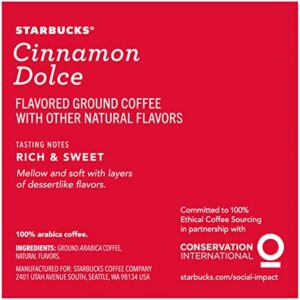 Starbucks Flavored Ground Coffee K-Cup Pods, Cinnamon Dolce, Flavored Ground Coffee Signature Collection, Recyclable K-Cups, 10 K-Cup Pods/Box (Pack of 2 Boxes)