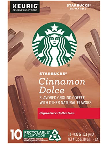 Starbucks Flavored Ground Coffee K-Cup Pods, Cinnamon Dolce, Flavored Ground Coffee Signature Collection, Recyclable K-Cups, 10 K-Cup Pods/Box (Pack of 2 Boxes)