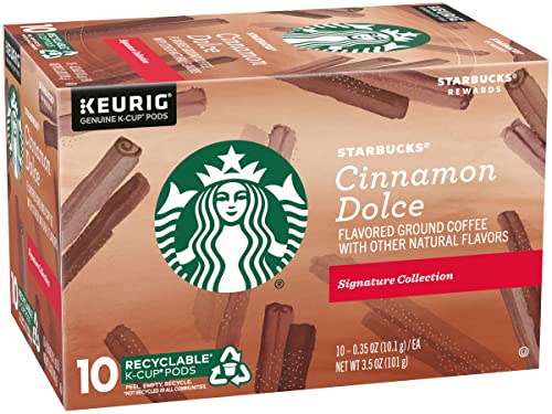 Starbucks Flavored Ground Coffee K-Cup Pods, Cinnamon Dolce, Flavored Ground Coffee Signature Collection, Recyclable K-Cups, 10 K-Cup Pods/Box (Pack of 2 Boxes)