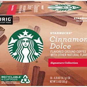 Starbucks Flavored Ground Coffee K-Cup Pods, Cinnamon Dolce, Flavored Ground Coffee Signature Collection, Recyclable K-Cups, 10 K-Cup Pods/Box (Pack of 2 Boxes)