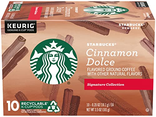 Starbucks Flavored Ground Coffee K-Cup Pods, Cinnamon Dolce, Flavored Ground Coffee Signature Collection, Recyclable K-Cups, 10 K-Cup Pods/Box (Pack of 2 Boxes)