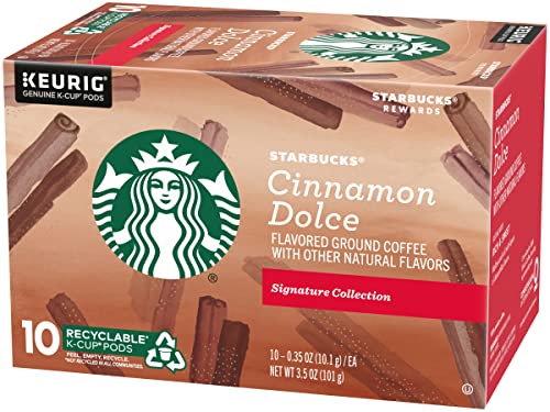 Starbucks Flavored Ground Coffee K-Cup Pods, Cinnamon Dolce, Flavored Ground Coffee Signature Collection, Recyclable K-Cups, 10 K-Cup Pods/Box (Pack of 2 Boxes)