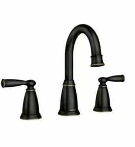 moen banbury 8 in. widespread double handle high-arc bathroom faucet in mediterranean bronze