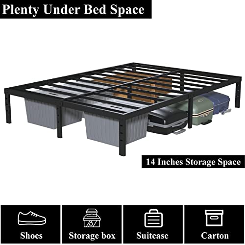 Upcanso 16 Inch Queen Bed Frame No Box Spring Required, Metal Platform Queen Size Bed Frames with 14 Inch Storage, 3,500 lbs Heavy Duty Steel Slats Support, Easy Assembly Mattress Foundation