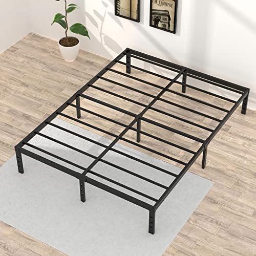 Upcanso 16 Inch Queen Bed Frame No Box Spring Required, Metal Platform Queen Size Bed Frames with 14 Inch Storage, 3,500 lbs Heavy Duty Steel Slats Support, Easy Assembly Mattress Foundation