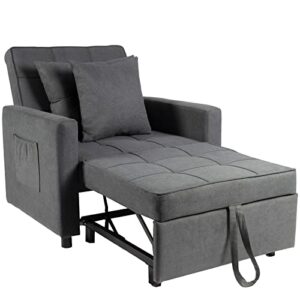 polar aurora sofa bed chair 3-in-1 convertible chair bed, lounger sleeper chair, single recliner for small space with adjustable backrest (dark grey)