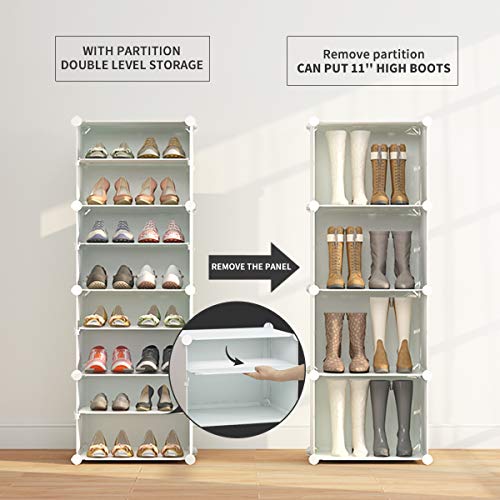 Aeitc Portable Shoe Rack, 72 Pair DIY Shoe Storage Shelf Organizer, Plastic Shoe Organizer for Entryway, Shoe Cabinet with Doors, White