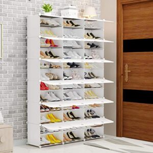 Aeitc Portable Shoe Rack, 72 Pair DIY Shoe Storage Shelf Organizer, Plastic Shoe Organizer for Entryway, Shoe Cabinet with Doors, White