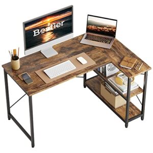 bestier small l shaped desk with shelves 47 inch reversible corner computer desk writing gaming storage table for home office small space, rustic brown