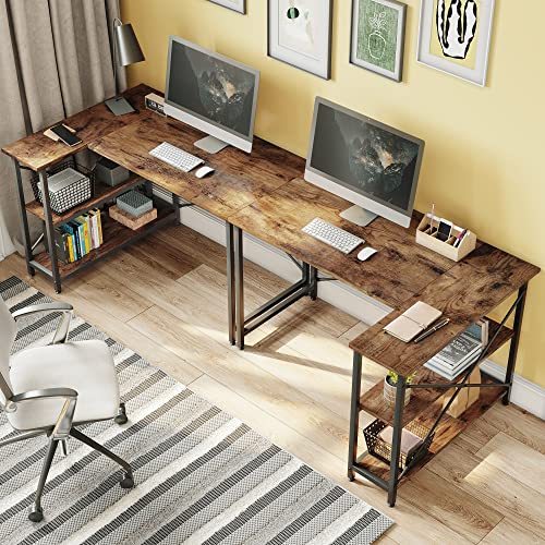 Bestier Small L Shaped Desk with Shelves 47 Inch Reversible Corner Computer Desk Writing Gaming Storage Table for Home Office Small Space, Rustic Brown