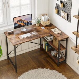 Bestier Small L Shaped Desk with Shelves 47 Inch Reversible Corner Computer Desk Writing Gaming Storage Table for Home Office Small Space, Rustic Brown