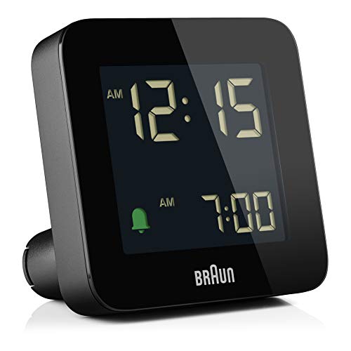 Braun Digital Alarm Clock with Snooze, Negative LCD Display, Quick Set, Crescendo beep Alarm in Black, Model BC09B