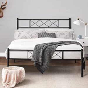 vecelo metal platform bed frame mattress foundation with headboard & footboard / firm support & easy set up structure, full, black