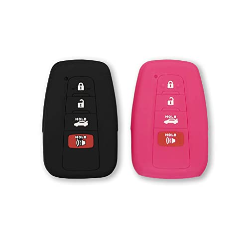 Autobase Silicone Key Fob Cover for Toyota Camry RAV4 Highlander Avalon C-HR Prius Corolla GT86 Smart Key | Car Accessory | Key Protection Case 2 Pcs (Black and Pink)