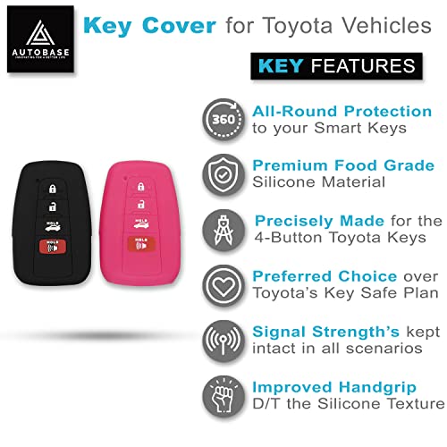 Autobase Silicone Key Fob Cover for Toyota Camry RAV4 Highlander Avalon C-HR Prius Corolla GT86 Smart Key | Car Accessory | Key Protection Case 2 Pcs (Black and Pink)