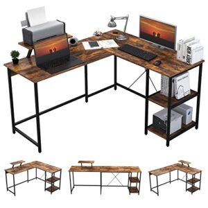 outfine l shaped desk corner desk double computer desk home office gaming workstation with storage shelves and monitor stand