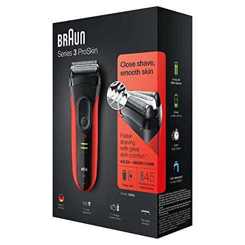 Braun Series 3 ProSkin 3030s Electric Shaver for Men/Rechargeable Electric Razor - Red