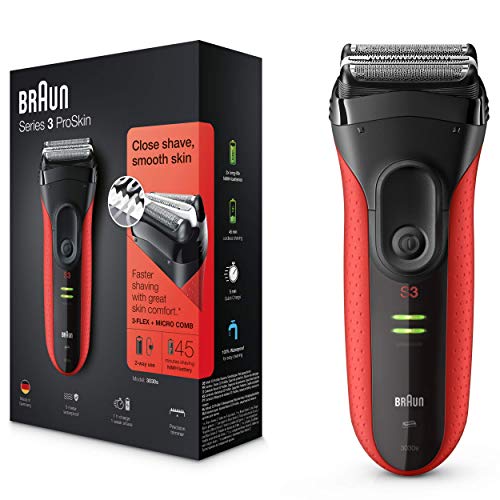 Braun Series 3 ProSkin 3030s Electric Shaver for Men/Rechargeable Electric Razor - Red