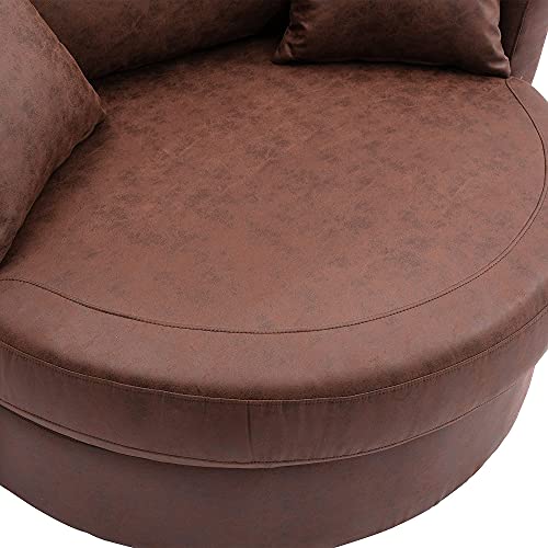 GoDoco 52" W Swivel Accent Barrel Chair Wide Chair Body with 3 Pillows for Living Room or Bedroom Hotel Lounge Club Round Chair Modern Sofa (Brown)