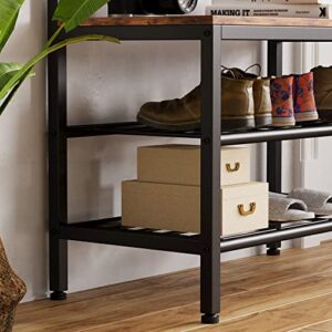 Coat Rack, Hall Tree with Shoe Bench for Entryway, 3-in-1 Industrial Entryway Bench with Coat Rack Freestanding Accent Furniture with Steel Frame, Vintage Brown