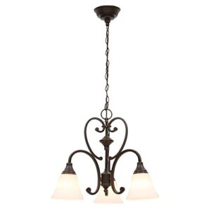 hampton bay somerset 3-light bronze chandelier with bell shaped frosted glass shades