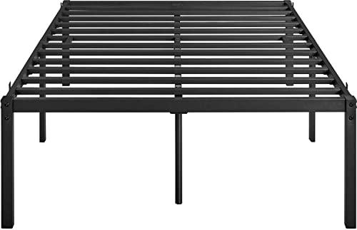 Yaheetech 18 inch Metal Platform Bed Frame with Steel Slat Support and Underbed Storage Space Non-Slip Mattress Foundation No Box Spring Needed Tool-Free Assembly Black Queen