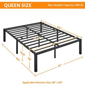 Yaheetech 18 inch Metal Platform Bed Frame with Steel Slat Support and Underbed Storage Space Non-Slip Mattress Foundation No Box Spring Needed Tool-Free Assembly Black Queen