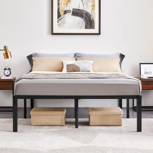 Yaheetech 18 inch Metal Platform Bed Frame with Steel Slat Support and Underbed Storage Space Non-Slip Mattress Foundation No Box Spring Needed Tool-Free Assembly Black Queen