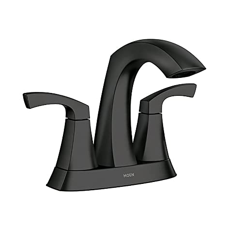 Moen Lindor 84506BL Matte Black 2-Handle 4-in Centerset Bathroom Sink Faucet with Drain