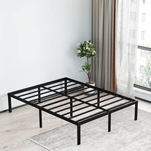 EMODA Full Size Bed Frame 16 Inch Heavy Duty Metal Platform Beds No Box Spring Needed with Sturdy Steal Slats Mattress Foundation, Easy Assembly, Noise Free, Black