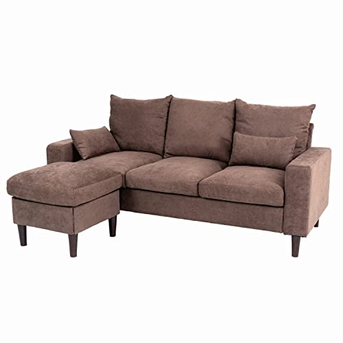 Panana Convertible Sectional Sofa Small Couch L-Shaped 3 Seat Linen Fabric Sofa for Small Space (Brown)