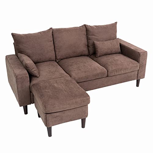 Panana Convertible Sectional Sofa Small Couch L-Shaped 3 Seat Linen Fabric Sofa for Small Space (Brown)