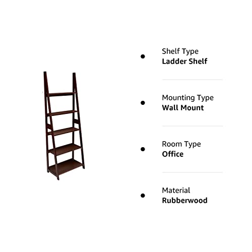 Amazon Basics Modern 5-Tier Ladder Bookshelf Organizer, Solid Rubberwood Frame - Espresso Finish