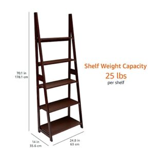 Amazon Basics Modern 5-Tier Ladder Bookshelf Organizer, Solid Rubberwood Frame - Espresso Finish